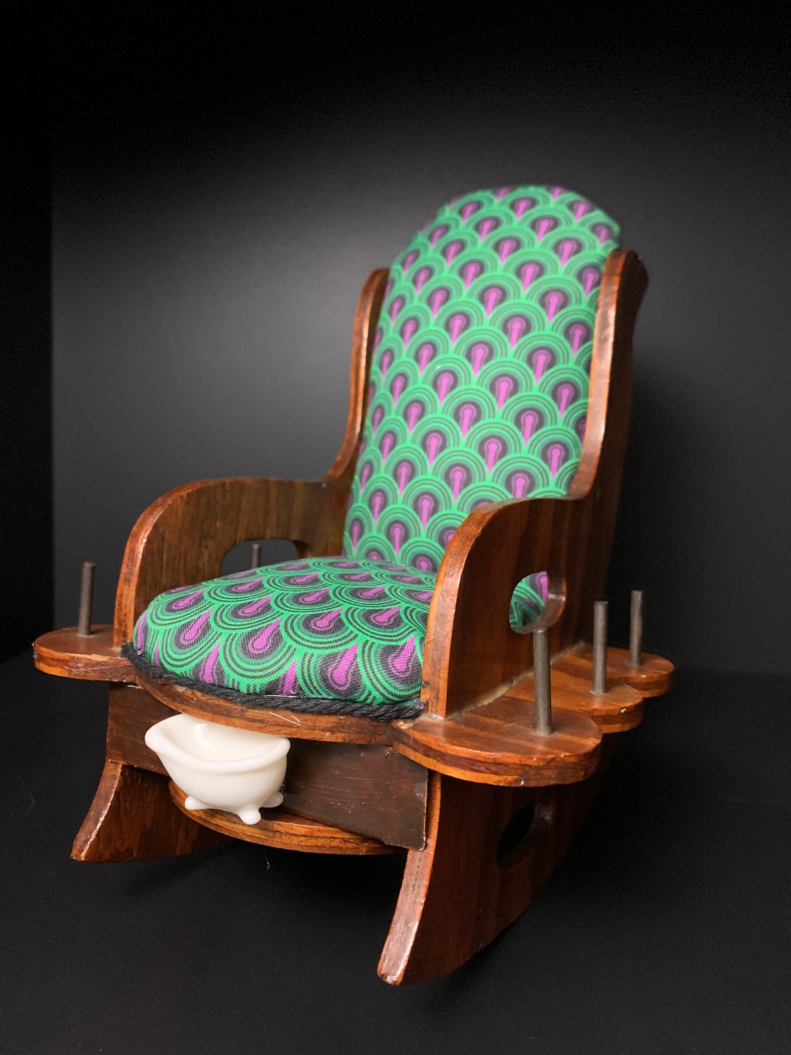 Reupholstered Vintage Rocking Chair Pin Cushion/jewelry Display Shining ...