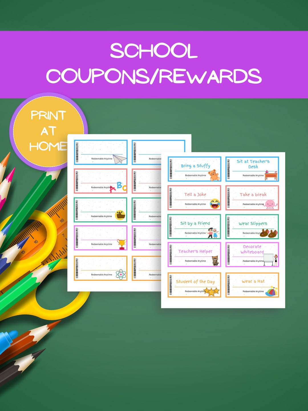 Printable School Coupons/rewards- Digital Download - Etsy