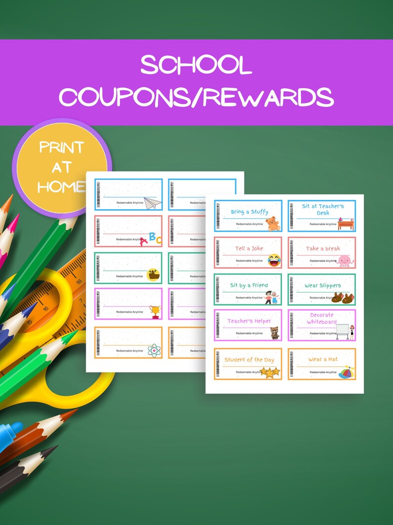 Printable School Coupons/rewards- Digital Download - Etsy