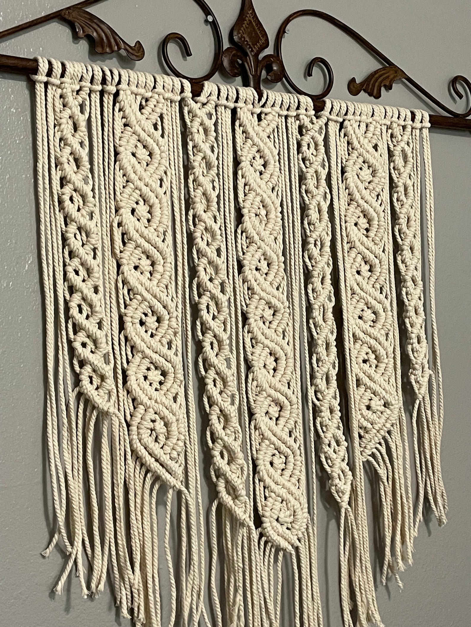 Macrame Wall Hanging on Metal Scroll Rod - Etsy