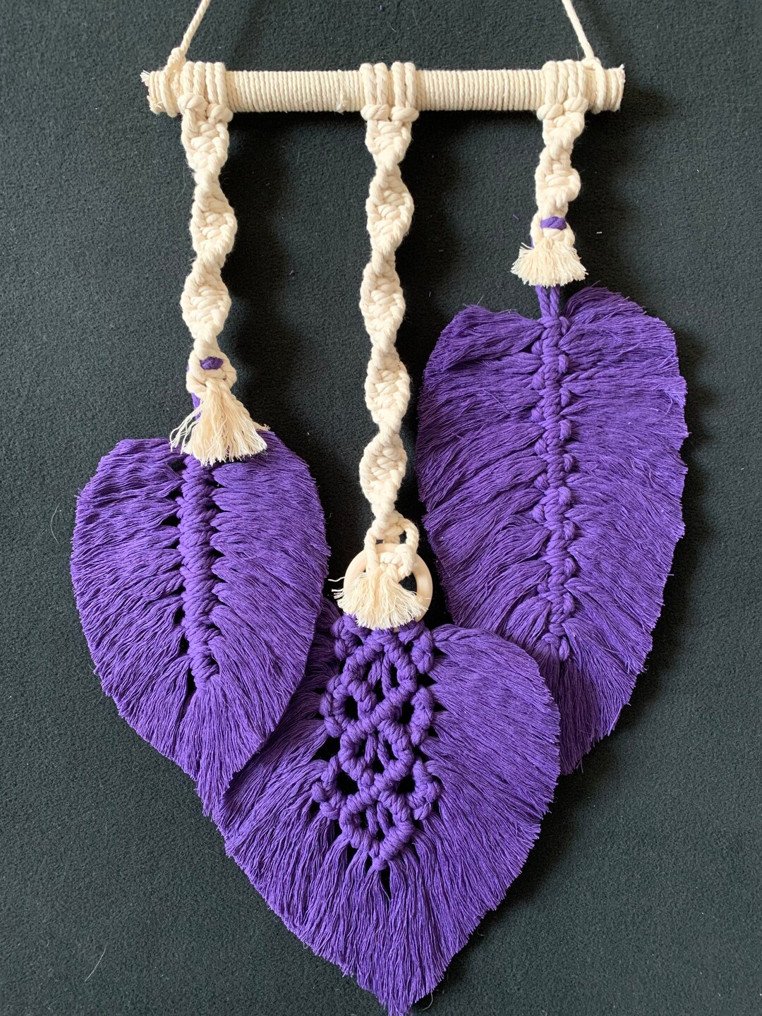 Purple Macrame Leaves/feathers Wall Hanging - Etsy