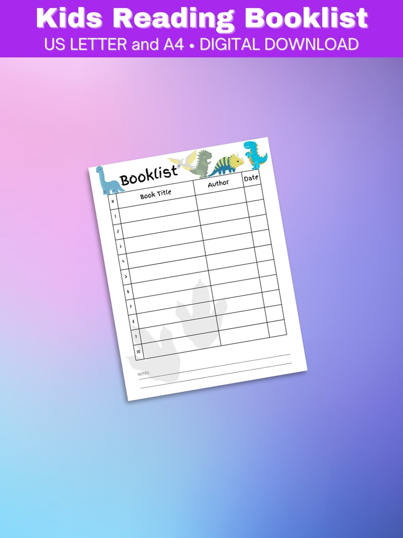 Dinosaur Reading Booklist- Printable- Digital - Etsy