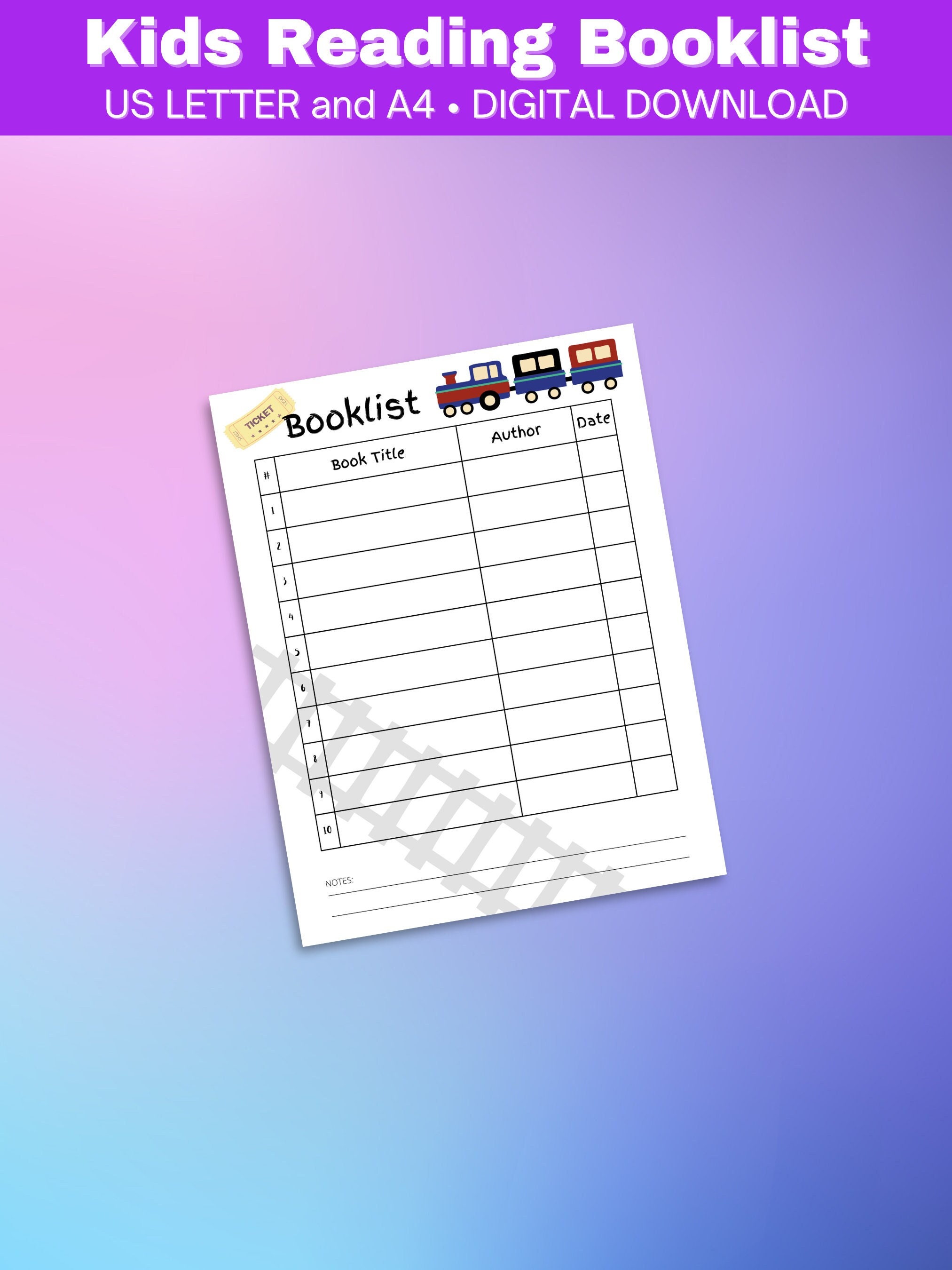 Train Kids Reading Book List Printable Digital - Etsy