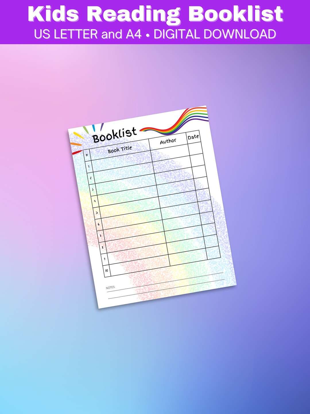 Rainbow Kids Reading Booklist- Printable- Digital - Etsy