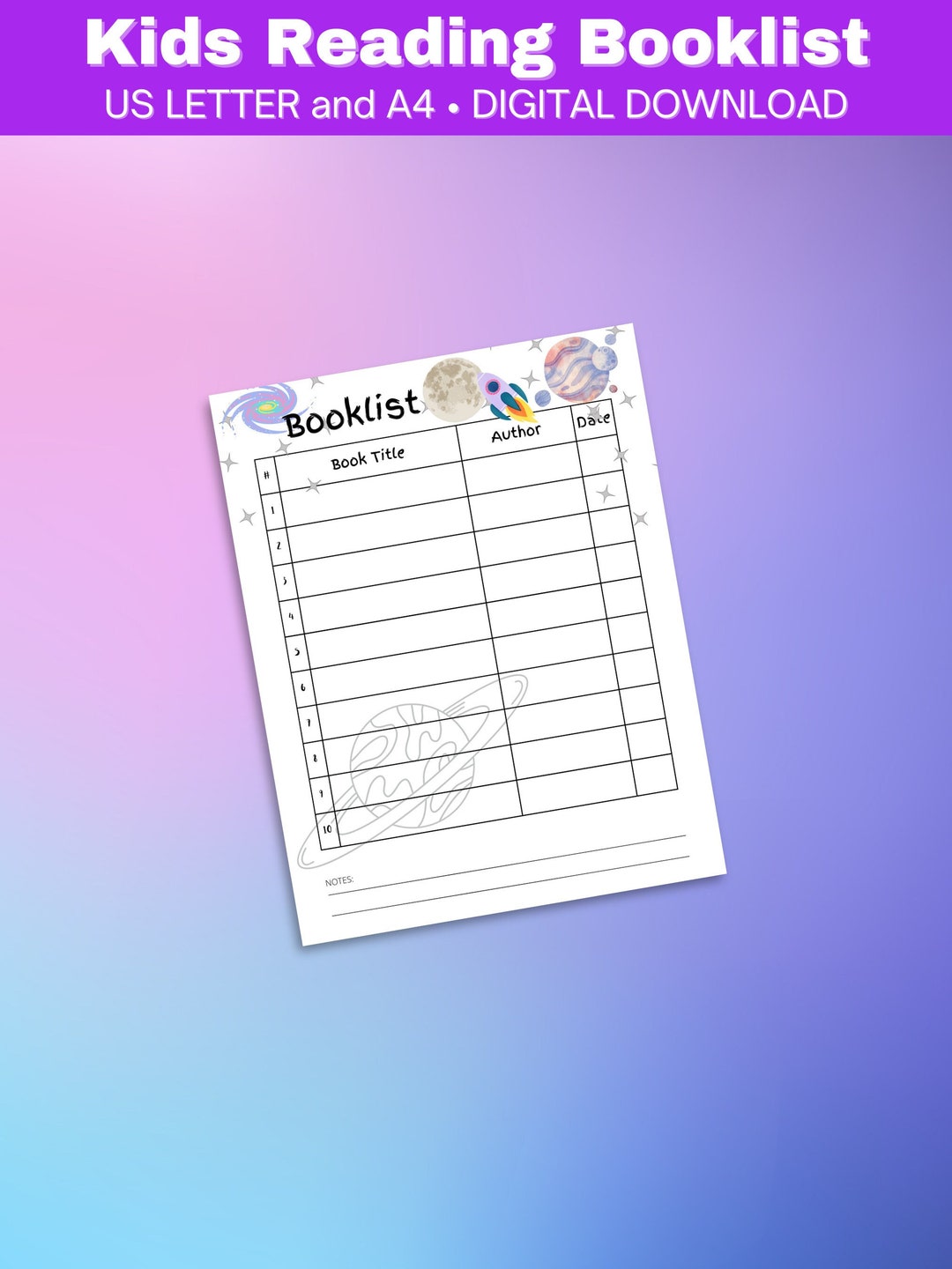 Outer Space Kids Reading Booklist- Printable- Digital Download - Etsy