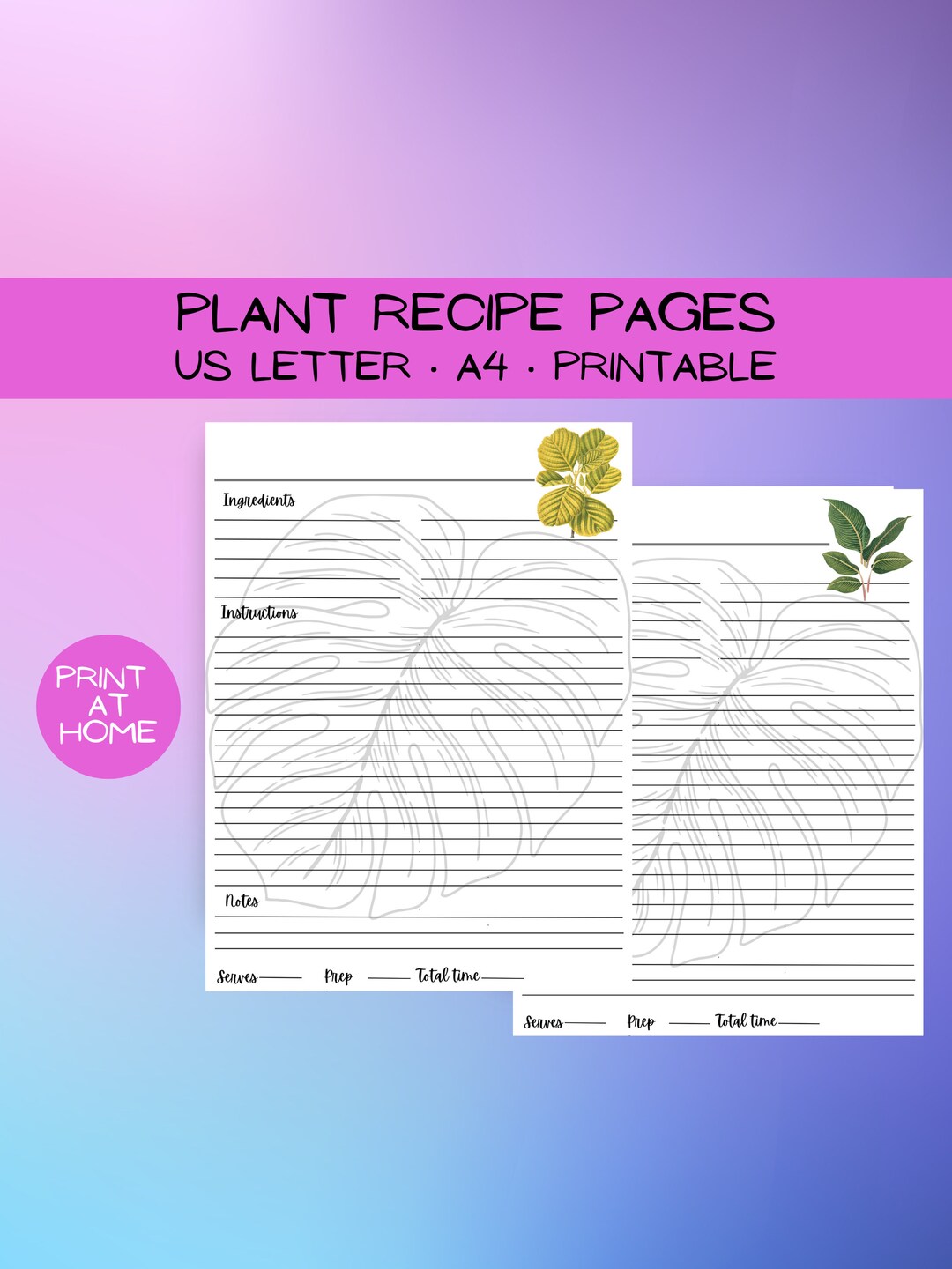 Plant Themed Recipe Pages/cards- Digital Download- Printable - Etsy
