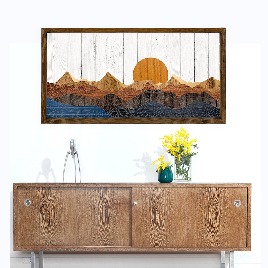 Wooden Sunrise Wall Art, Long Sunrise Wall Art Wooden Wall Decor ...