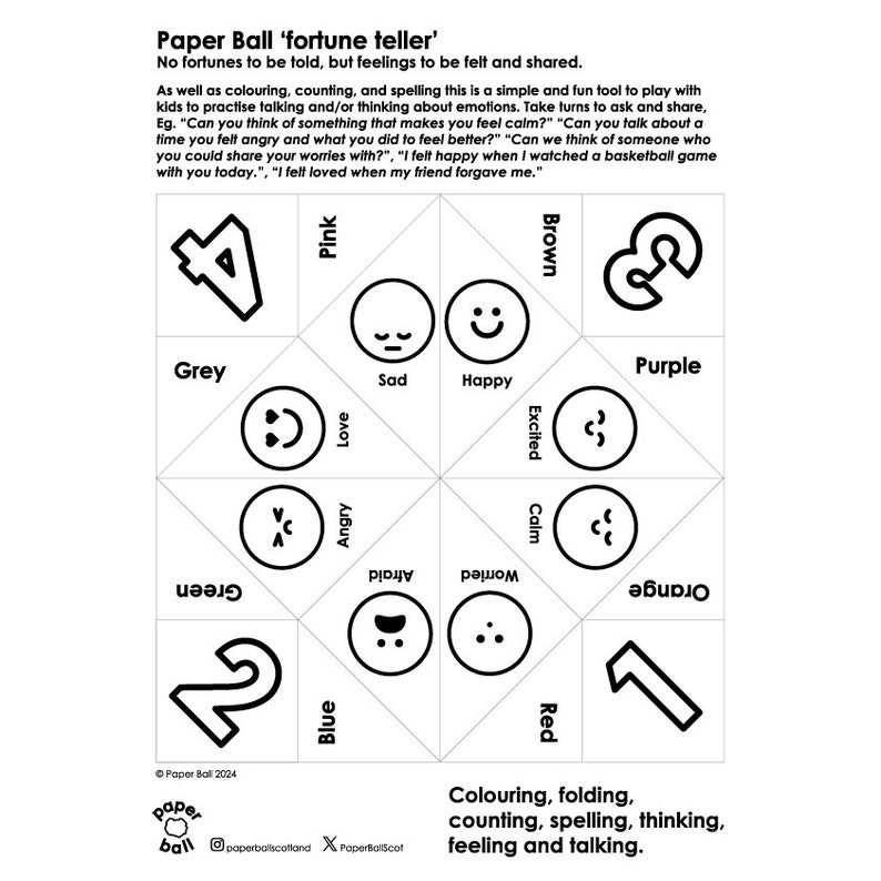 Oragami 'fortune Teller' Activity Sheet Activities Emotions Teacher ...
