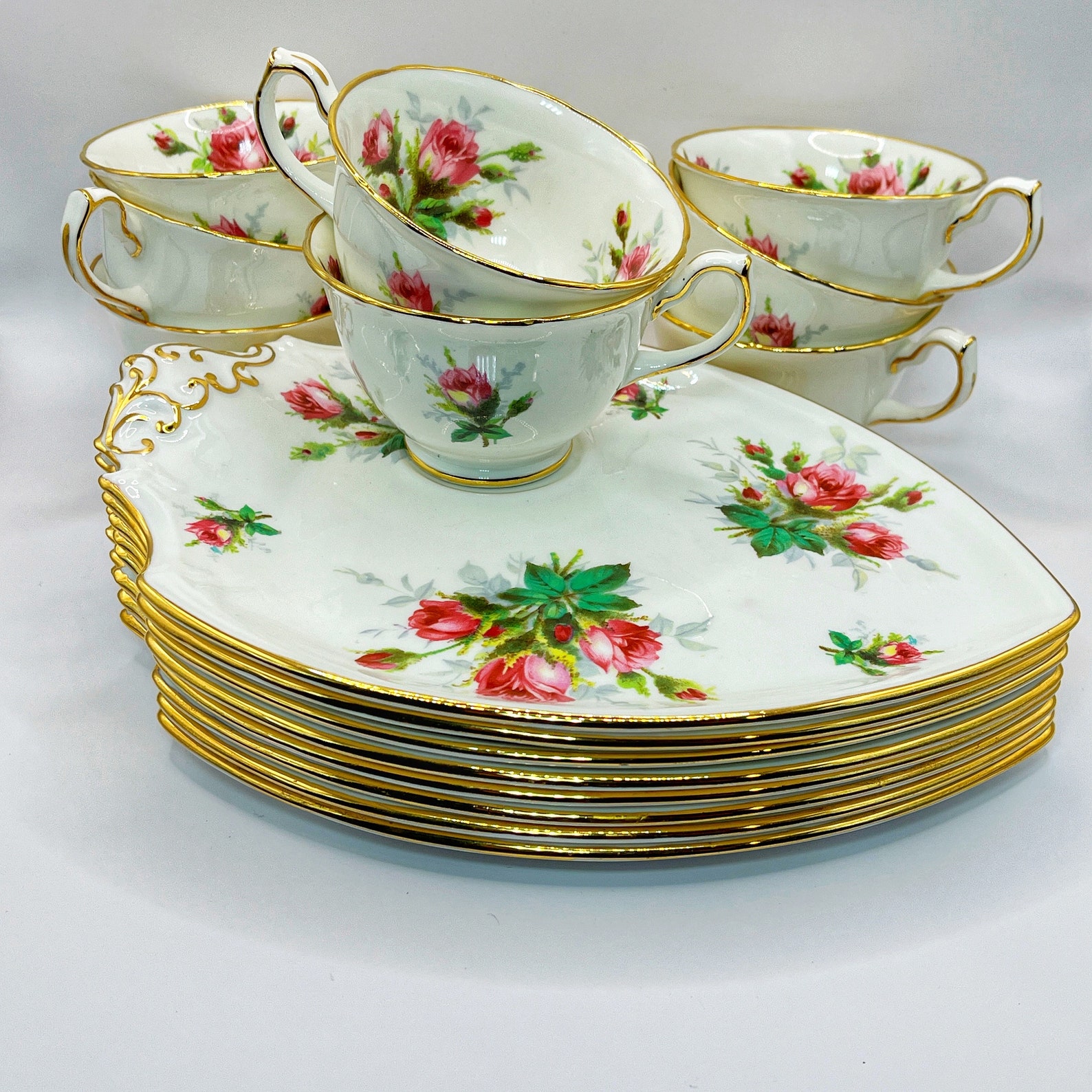 Vintage Hammersley grandmothers Rose Tea Snack Plate & Cup Set Set of 6 ...