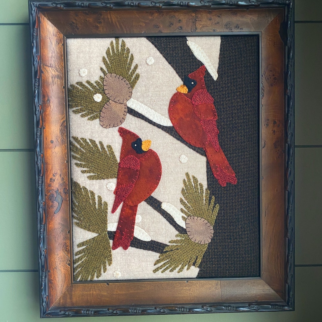 Winter Cardinals Framed Wool Appliqué - Etsy