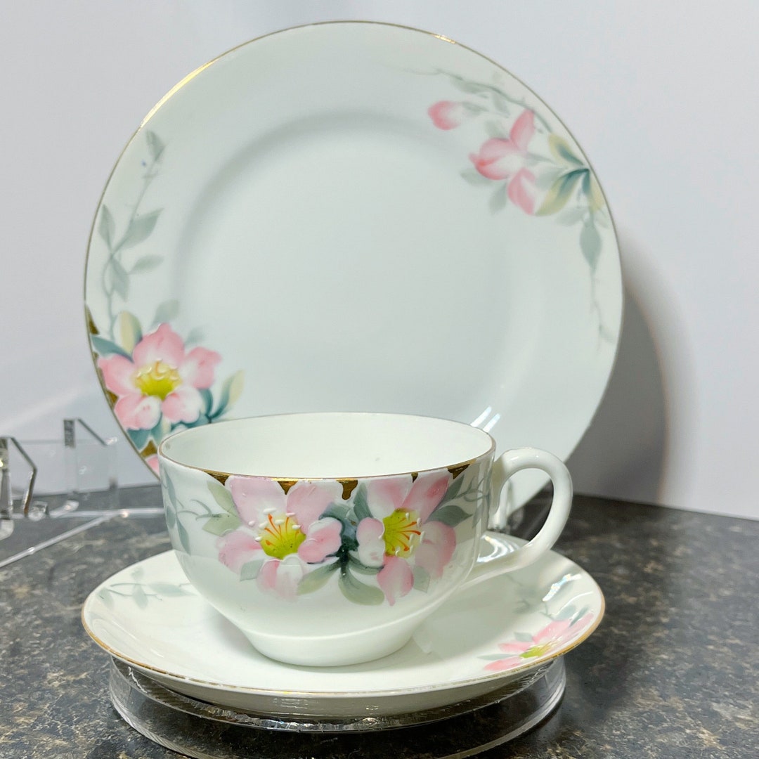 Hand Painted Nippon Azalea | 8” Desert Plate and Cup & Saucer Set ...