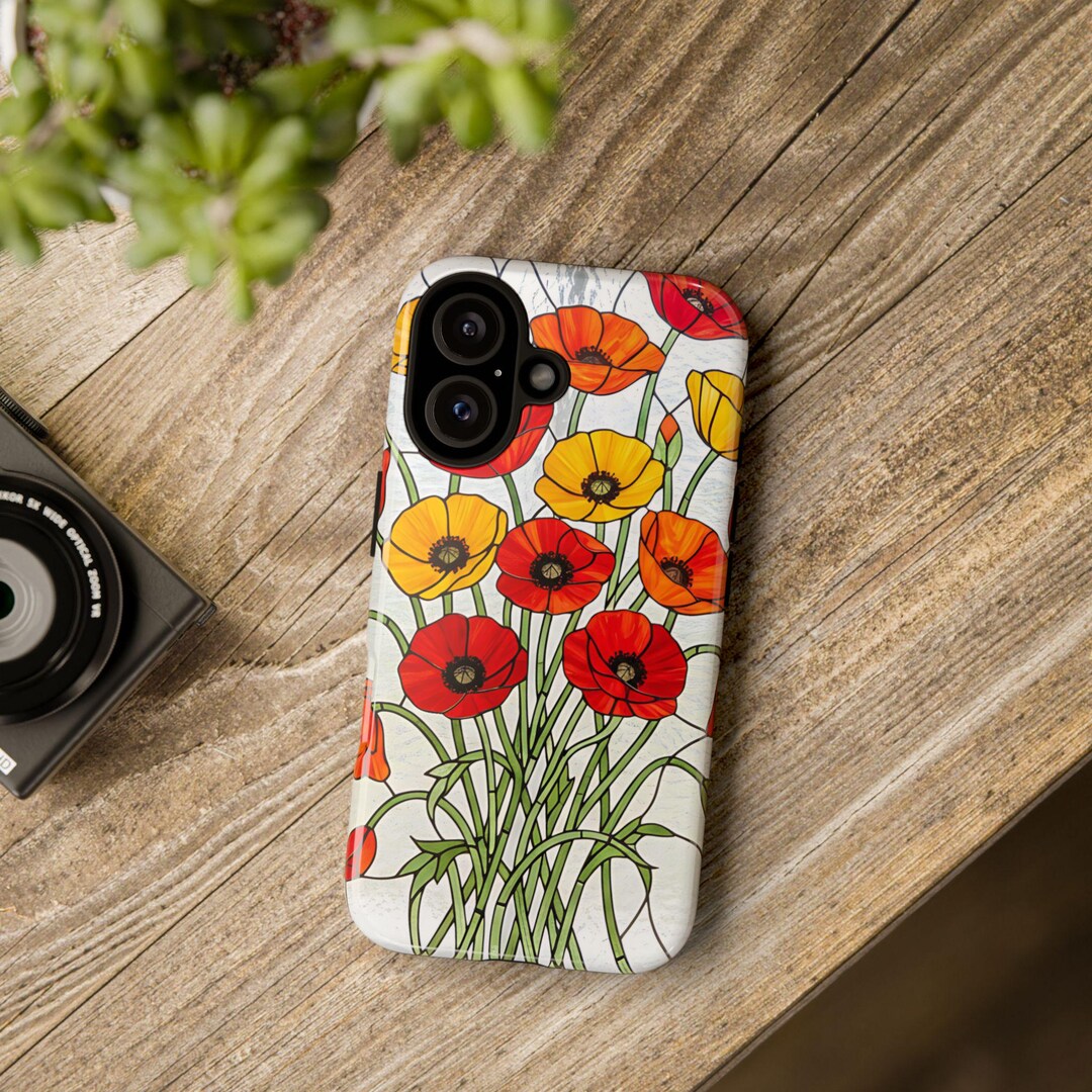 Stain Glass Poppy Phone Case: Floral Art, Protective Cover - Etsy
