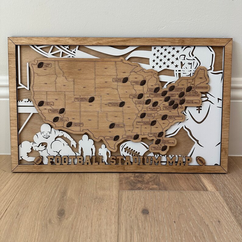 Football Sports Stadium Map Tracker, Sports Lover Custom Handmade Gift ...
