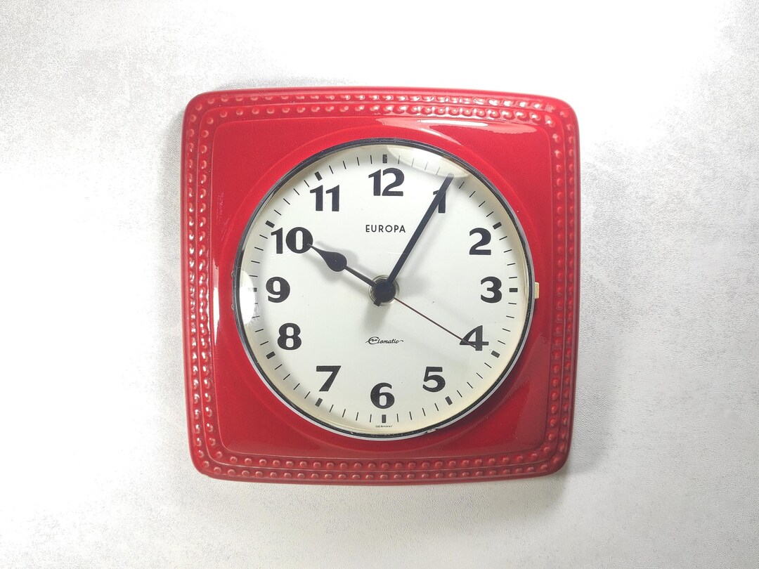 Vintage Europa Elomatic Wall Clock - Red Ceramic Quartz Clock Made in ...