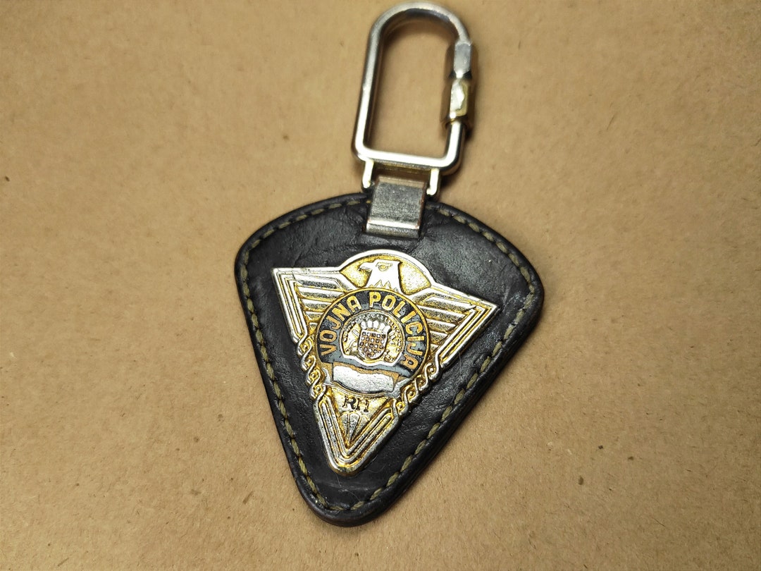 Vintage Croatia Military Police Keychain - Enameled MP Badge on Leather ...