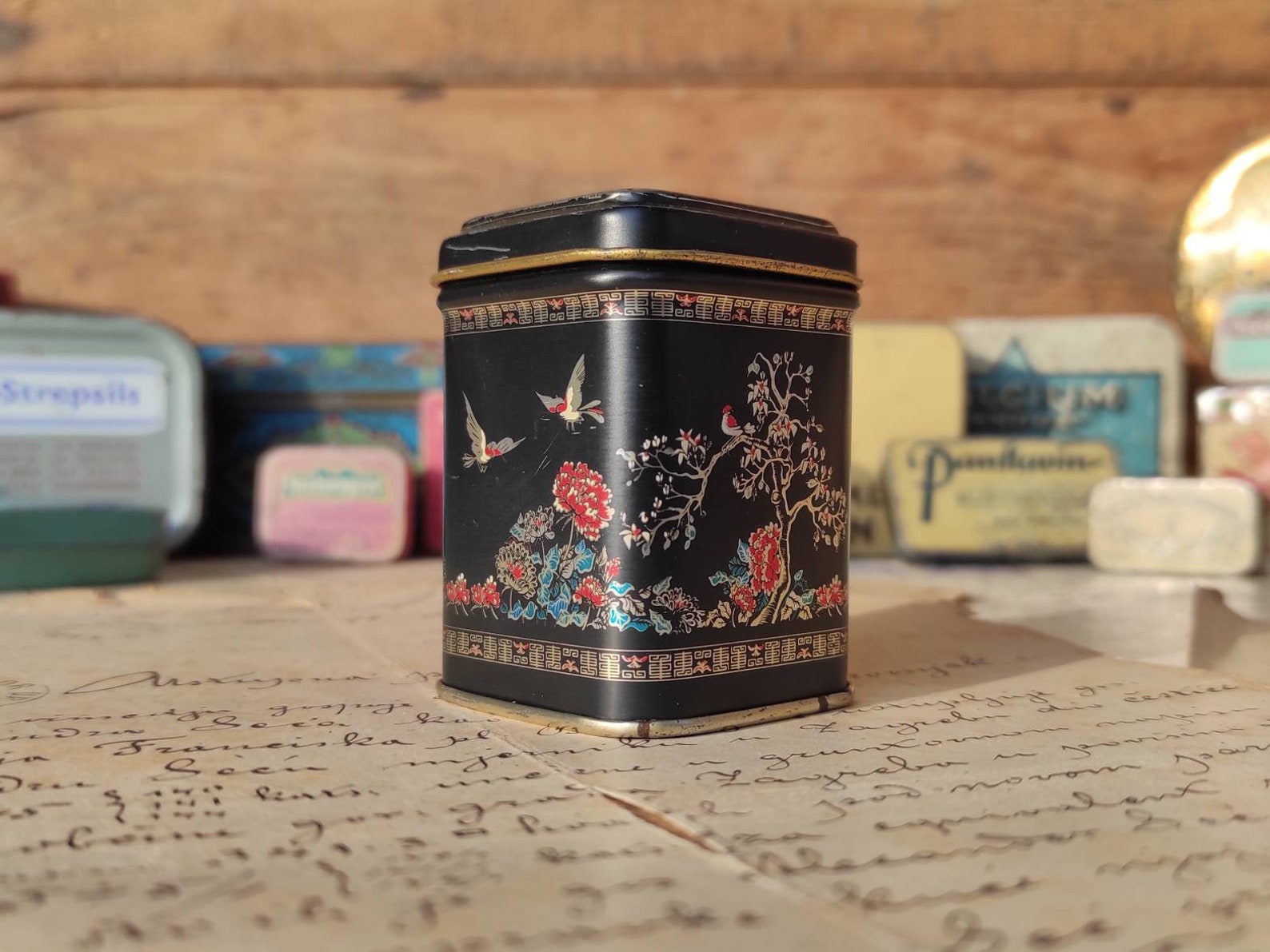 Vintage Small Tea Tin Box With Asian Motifs - Etsy