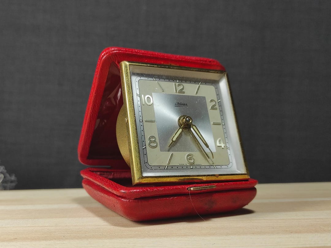 Vintage Kaiser Travel Alarm Clock in Red Leather Case Made in Germany ...