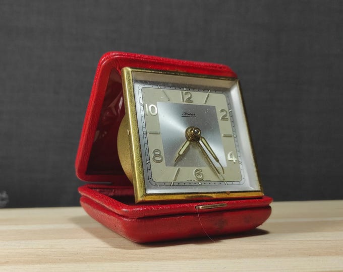 Vintage Kaiser Travel Alarm Clock in Red Leather Case Made in Germany ...