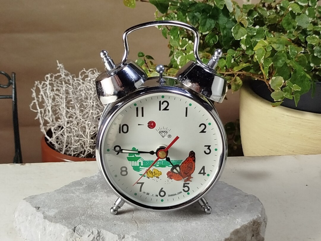 Vintage Diamond Alarm Clock, Shanghai China Animated Chicken Mechanical ...