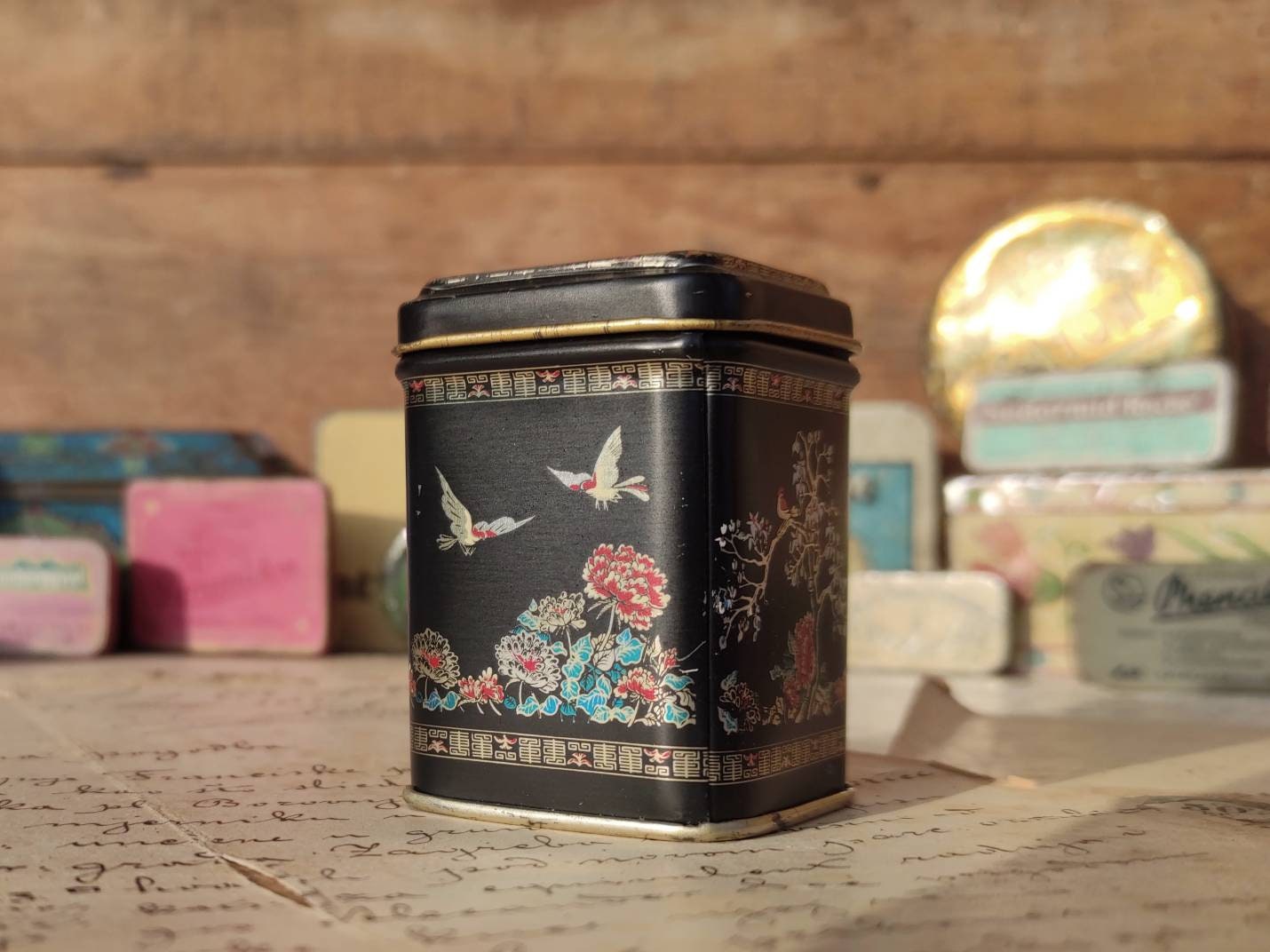 Vintage Small Tea Tin Box With Asian Motifs - Etsy