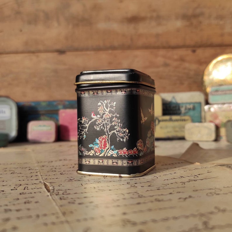 Vintage Small Tea Tin Box With Asian Motifs - Etsy