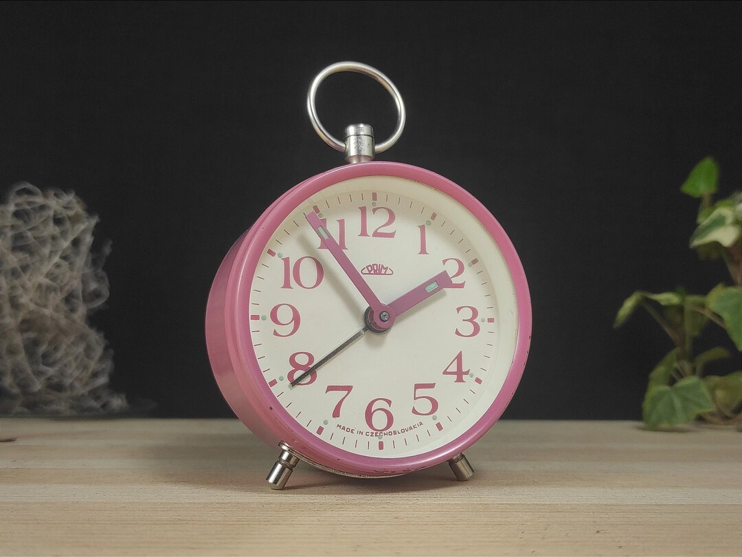 Vintage Pink Alarm Clock Prim - Small Mechanical Desk Clock Made in ...