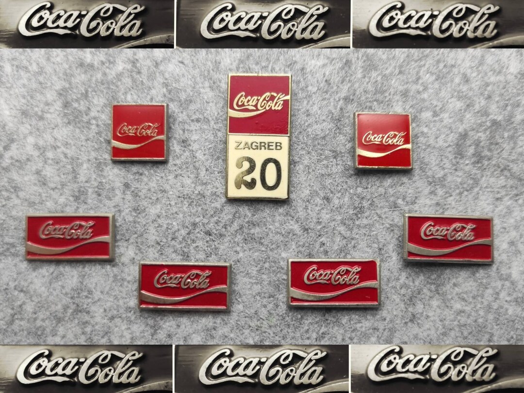 Vintage Coca-cola Pin Badges Set of 7 Pieces Coca-cola Zagreb 20th Anniversary, Made in ...