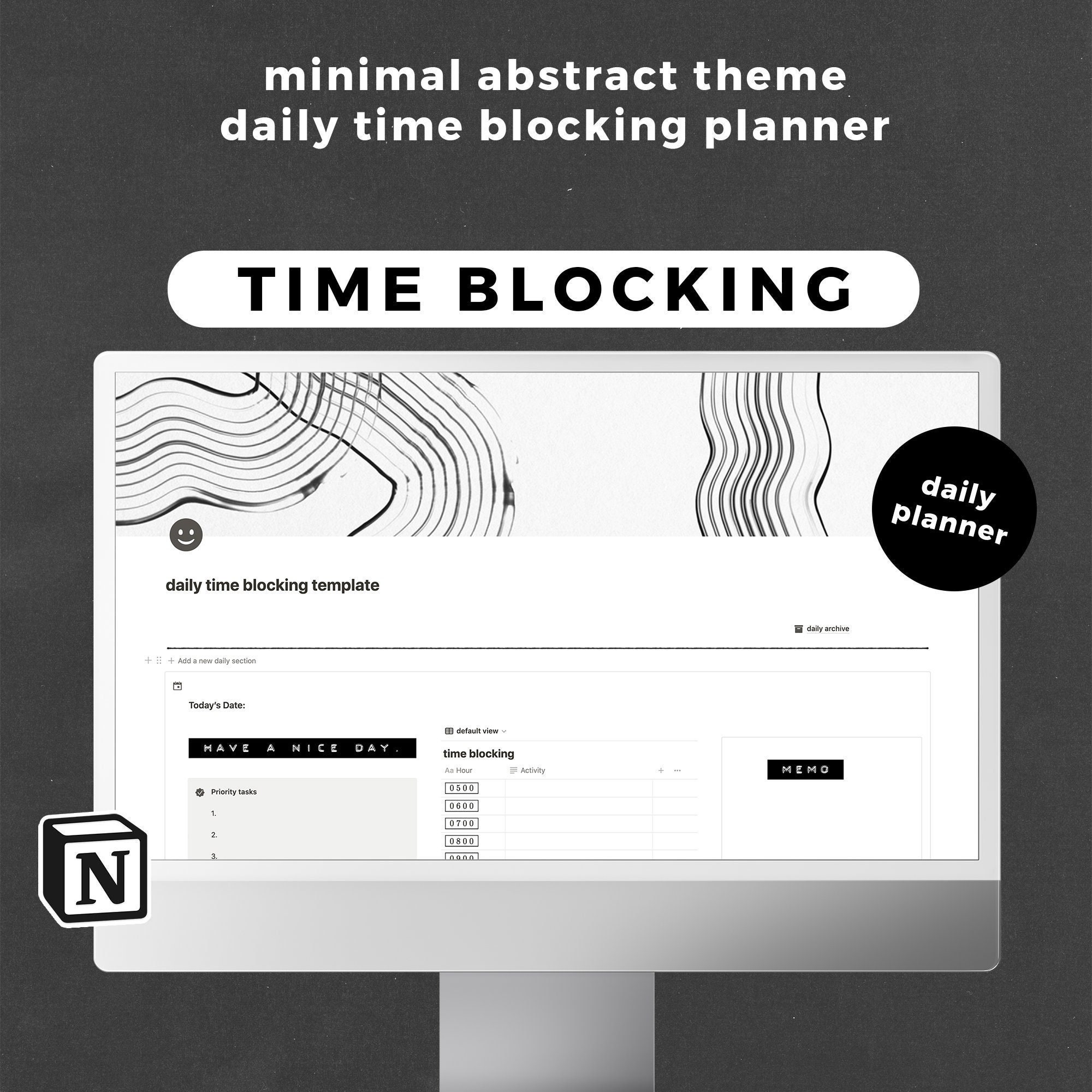 Notion Time Blocking Template Notion Daily Planner Journal Notion Dashboard Minimal Abstract ...