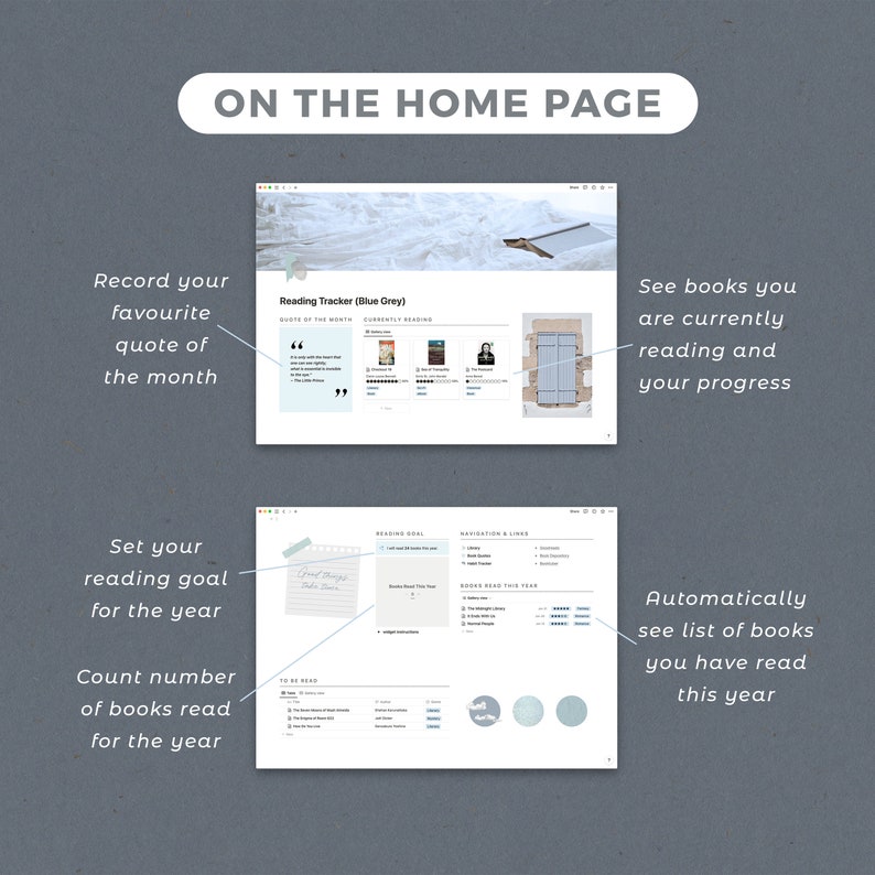 Notion Reading Tracker Template Books Tracker Notion Library Calm Blue ...