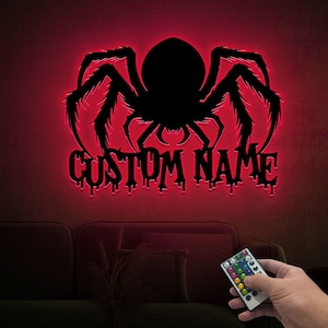 Large Spider Custom Metal Wall Art Led Light, Scary Halloween Sign ...