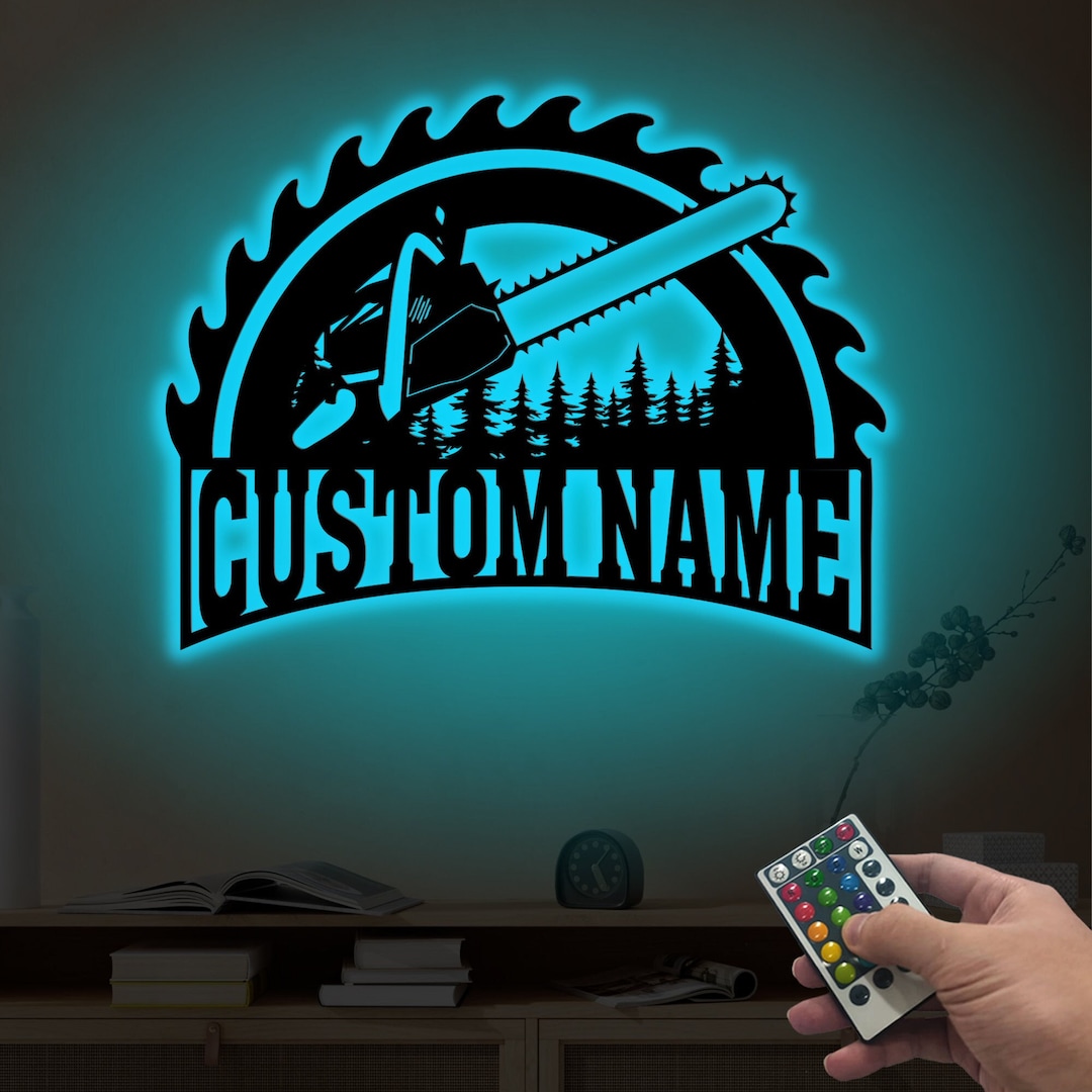 Personalized Chainsaw Wood Metal Sign With Led Lights, Custom ...