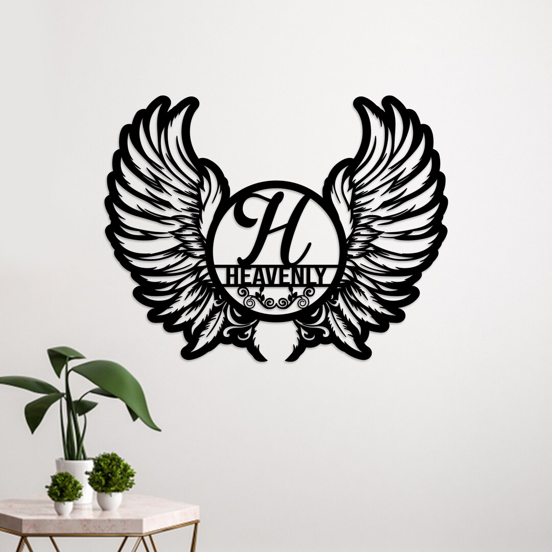 Custom Metal Angel Wings Name Sign With Led Lights, Large Metal Wall ...