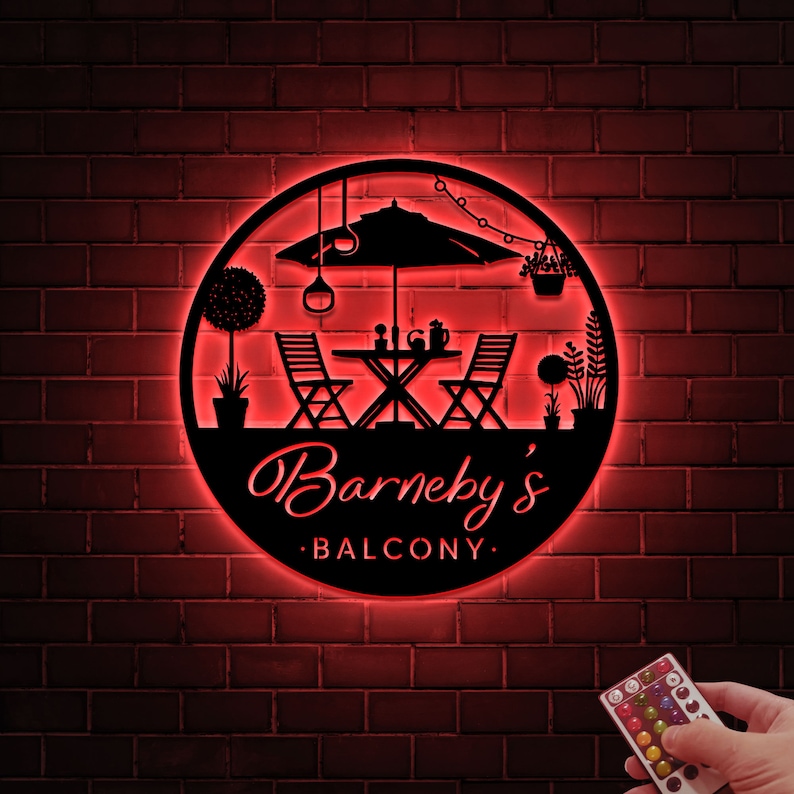 Custom Metal Balcony Sign With Led Lights, Balcony Name Sign, Patio ...