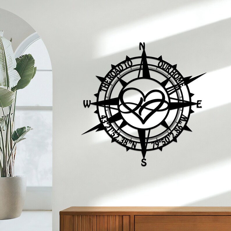 Personalized Infinity Heart Compass Sign, Metal Compass Wall Art With ...