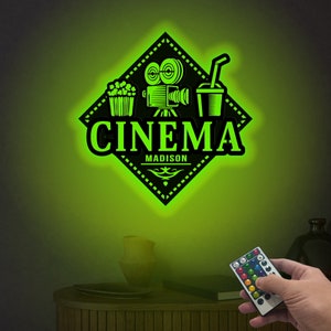 Personalized Home Theater Metal Art With Led Lights, Family Name Sign ...
