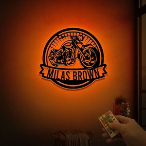 Motorcycle Metal Sign With Led Lights, Motor Bike Metal Sign, Steel ...