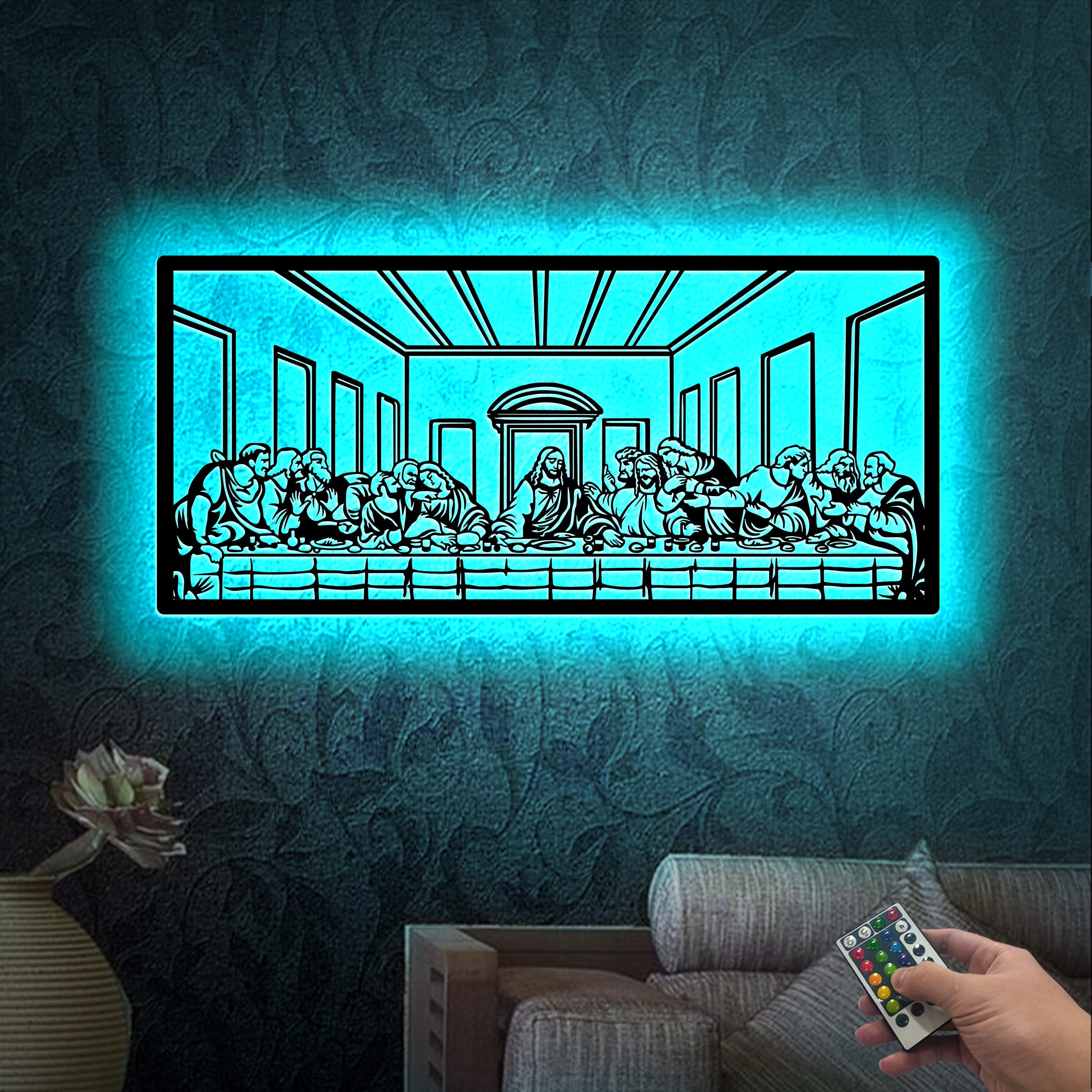 Jesus Last Supper Metal Sign With Led Lights, Jesus Metal Art ...