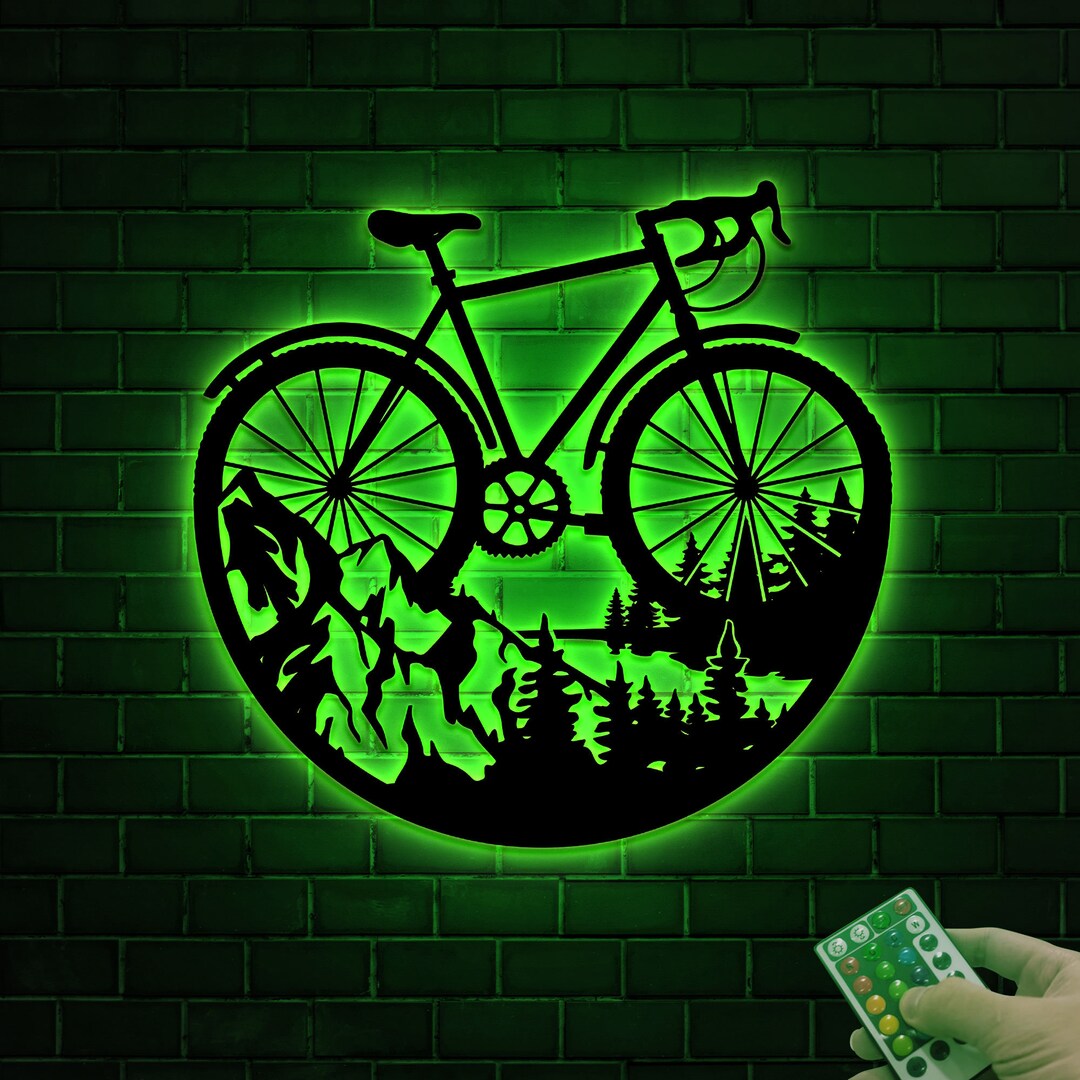 Mountain Bike Metal Wall Sign Led Lights, Bicycle Home Decor, Cyclist ...