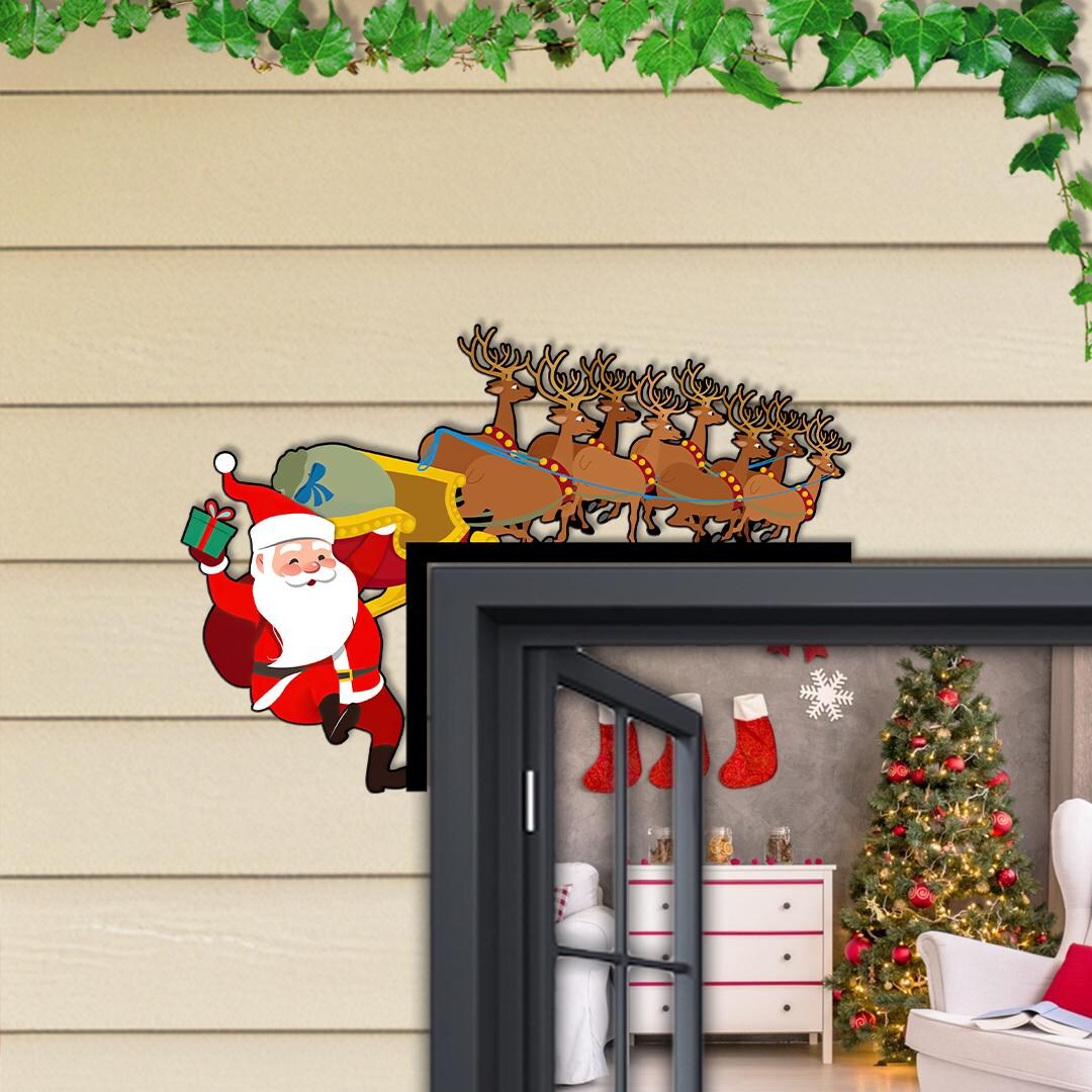 Santa Holiday Door Corners Sign, Christmas Door Decor, Reindeer Door ...