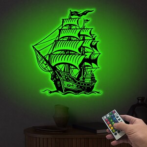 Pirate Ship Metal Sign With LED Lights, Personalized Pirate Ship Name ...