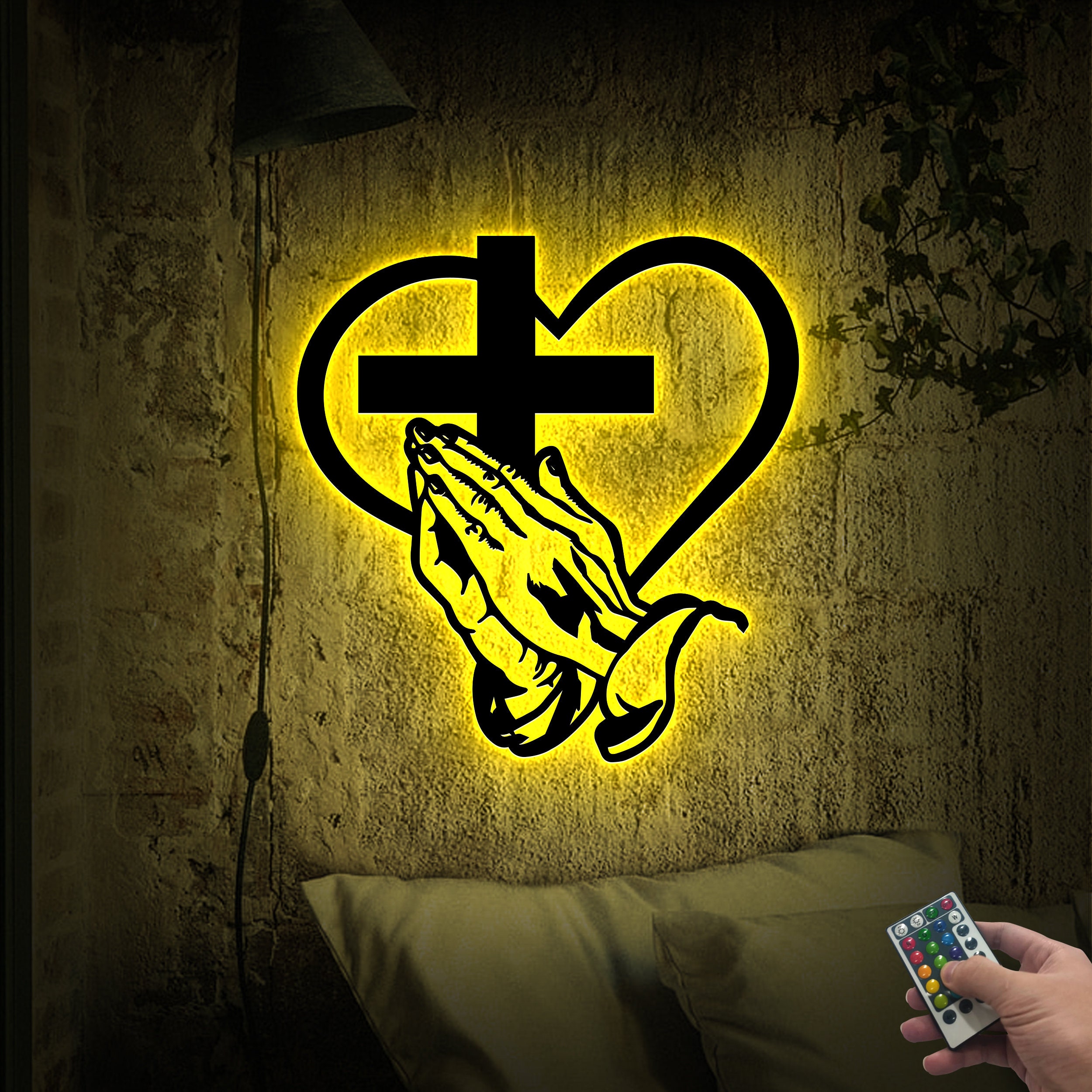 Christian Cross Metal Sign With Led Lights, Cross Wall Art, Metal Heart ...