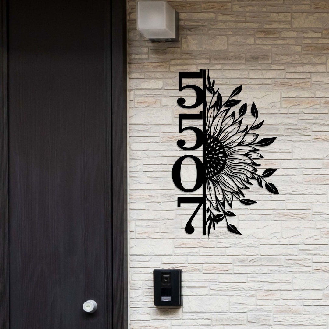Custom House Number Metal Sign, Hanging Sunflower Address Sign ...
