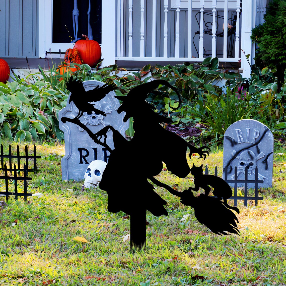 Witch With Broomstick Metal Garden Stake, Witch With Stakes Garden Sign ...