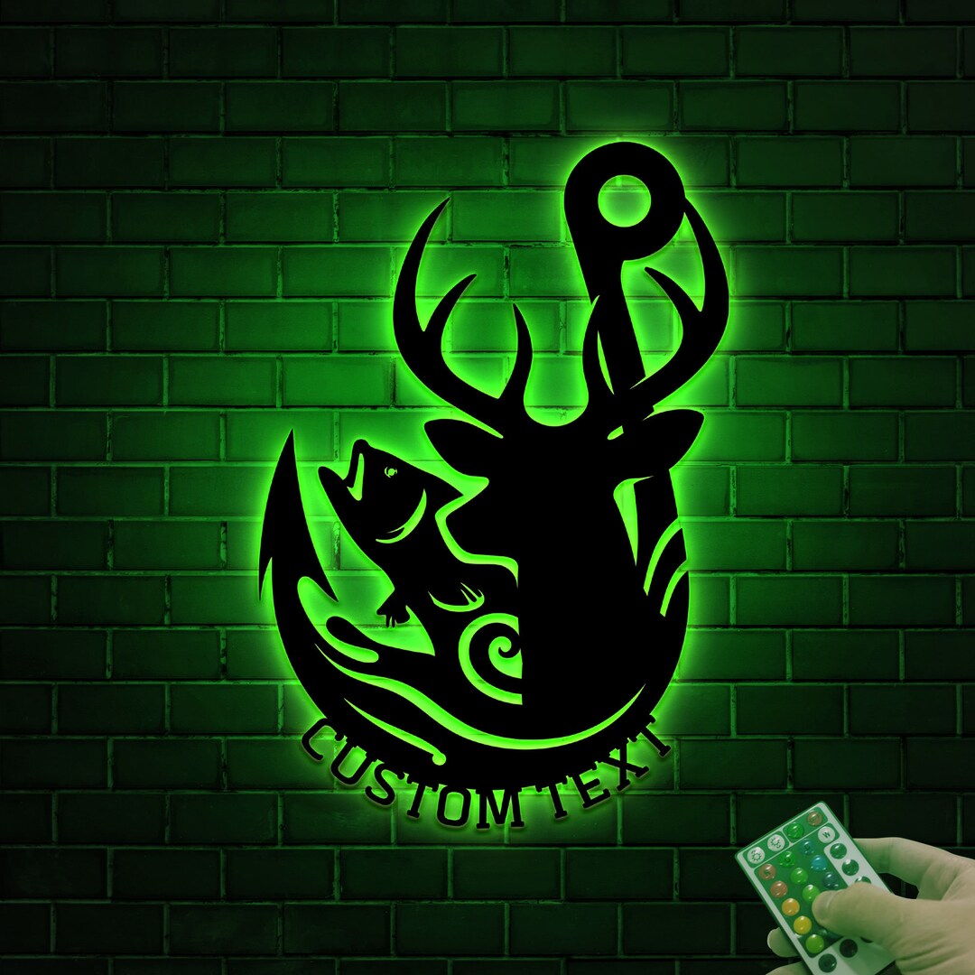 Fishing and Deer Hunting Metal Sign Wall Art With Led Lights, Custom ...