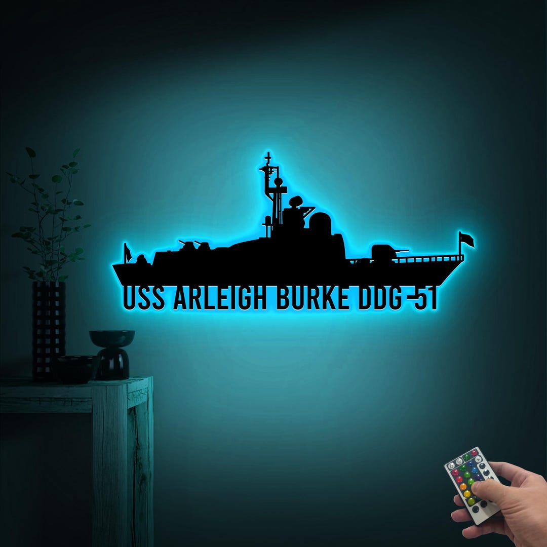 Custom US Navy Ships Metal Sign With Led Light, Battleship Metal Sign ...