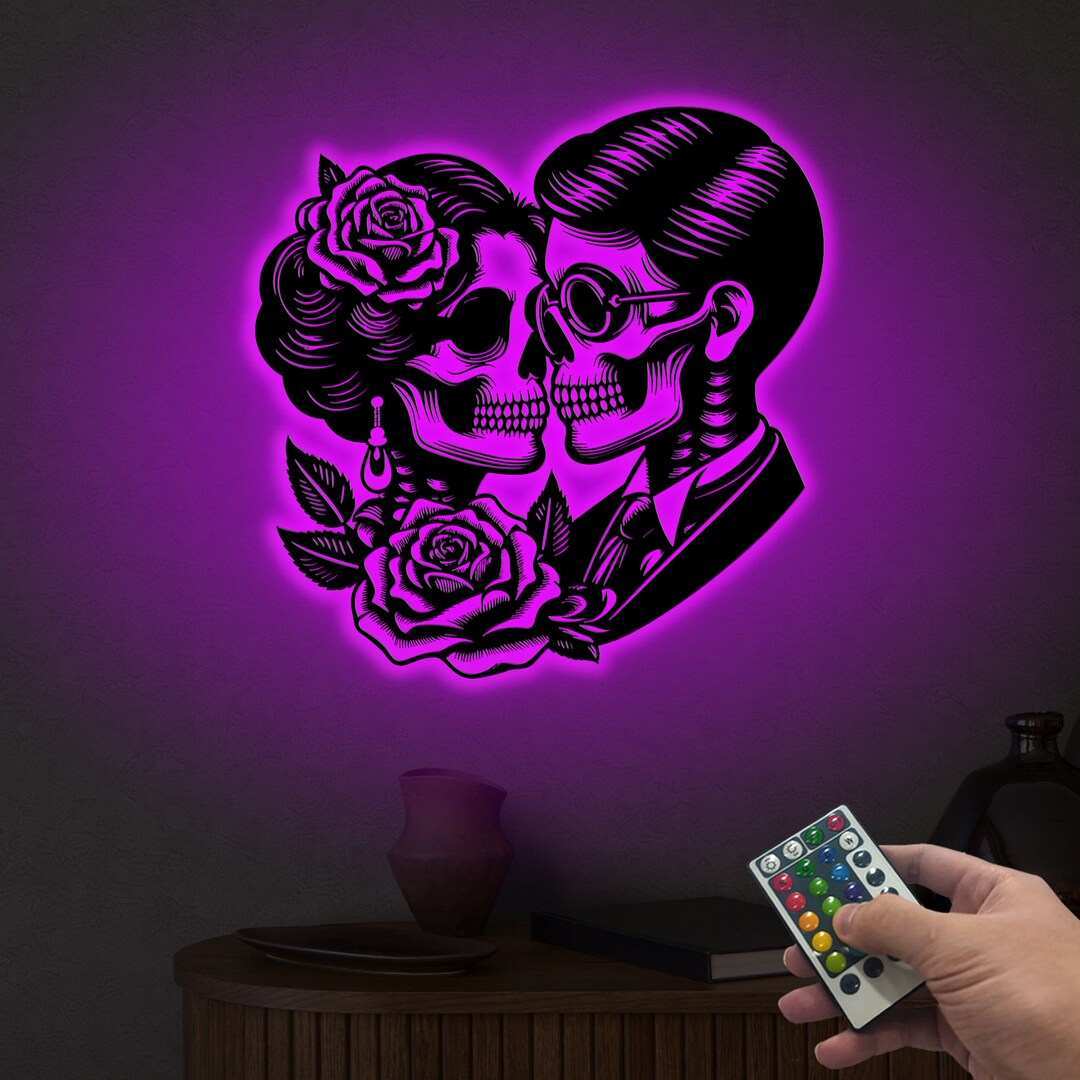 Couple Skeleton Wall Art With Led Lights Skeleton Lovers Wall Decor Soulmate Forever Lover Art
