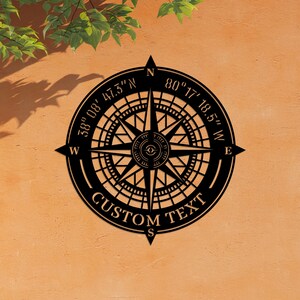 Custom Compass Metal Sign, Personalized Coordinates Sign, Nautical ...