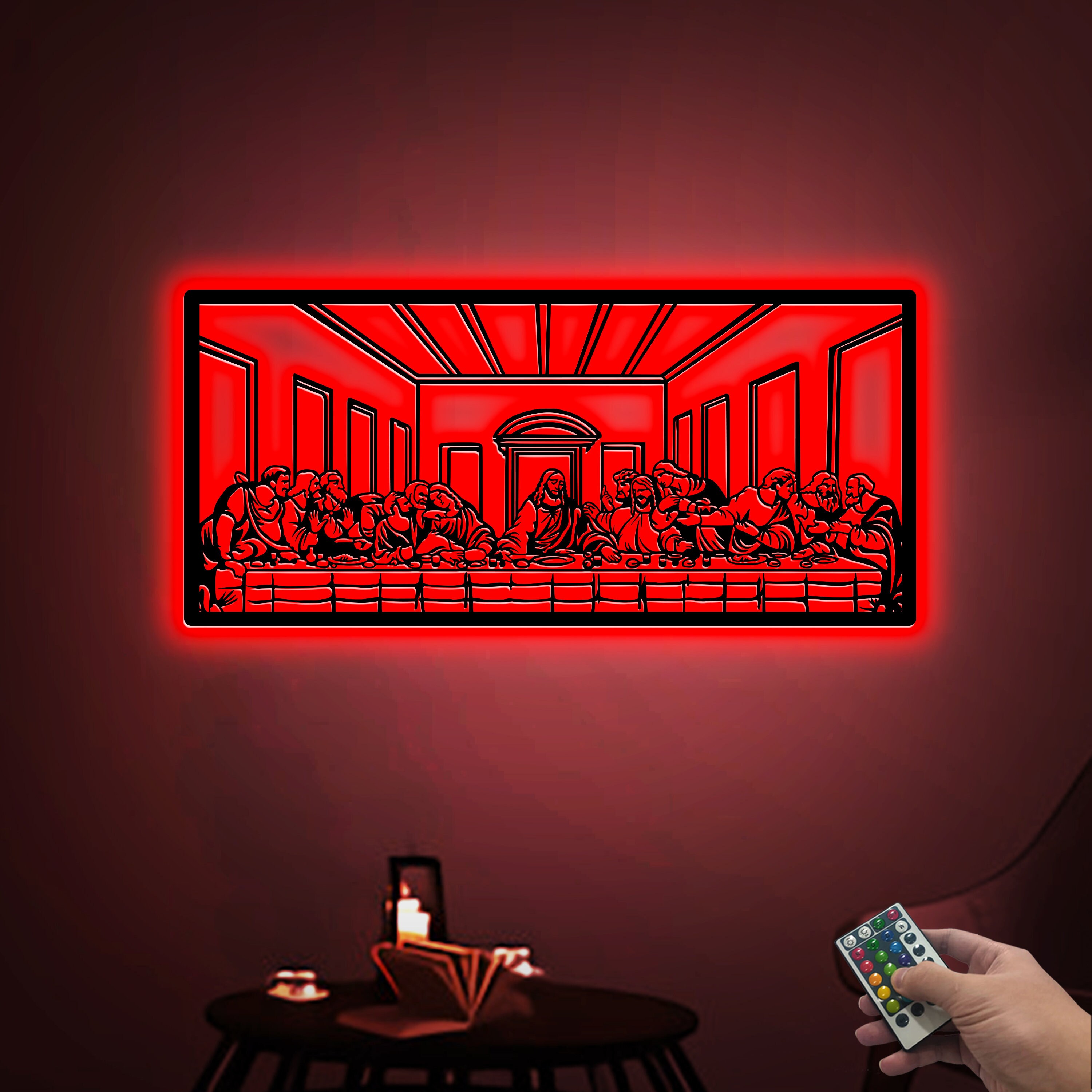 Jesus Last Supper Metal Sign With Led Lights, Jesus Metal Art ...