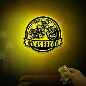 Motorcycle Metal Sign With Led Lights, Motor Bike Metal Sign, Steel ...