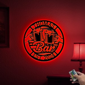 Custom Bar Sign With LED Lights, Pub Sign, Personalized Bar Metal Wall ...